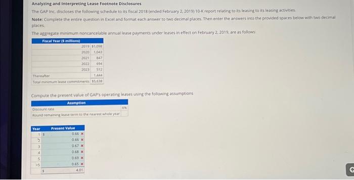 Solved Analyzing and interpreting Lease Footnote Disclosures | Chegg.com
