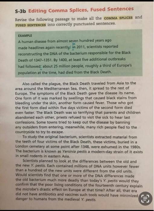 S-3b Editing Comma Splices, Fused Sentences Revise | Chegg.com