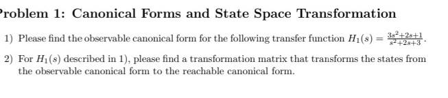 Solved Roblem 1 Canonical Forms And State Space