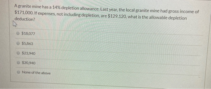 Solved A granite mine has a 14% depletion allowance. Last | Chegg.com