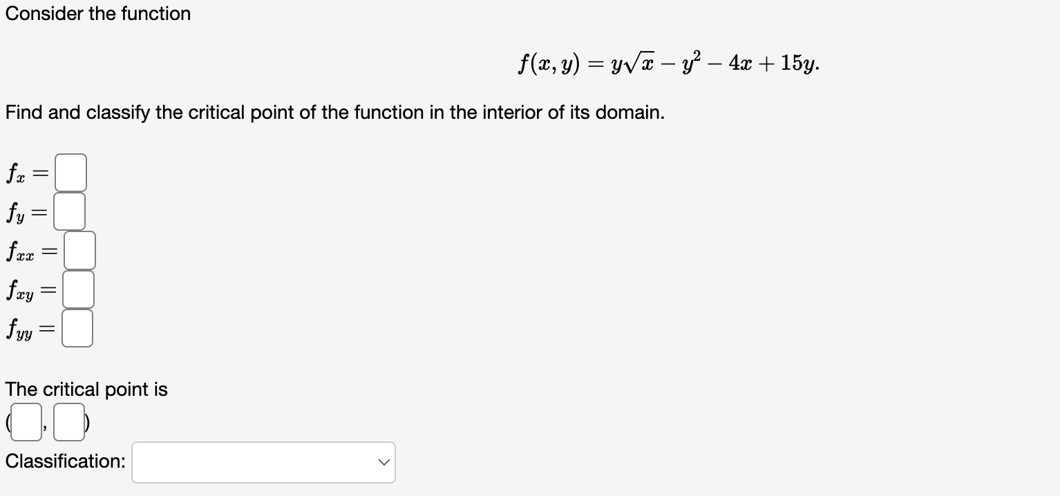 Solved Consider The Functionf X Y Yx2 Y2 4x 15y Find And
