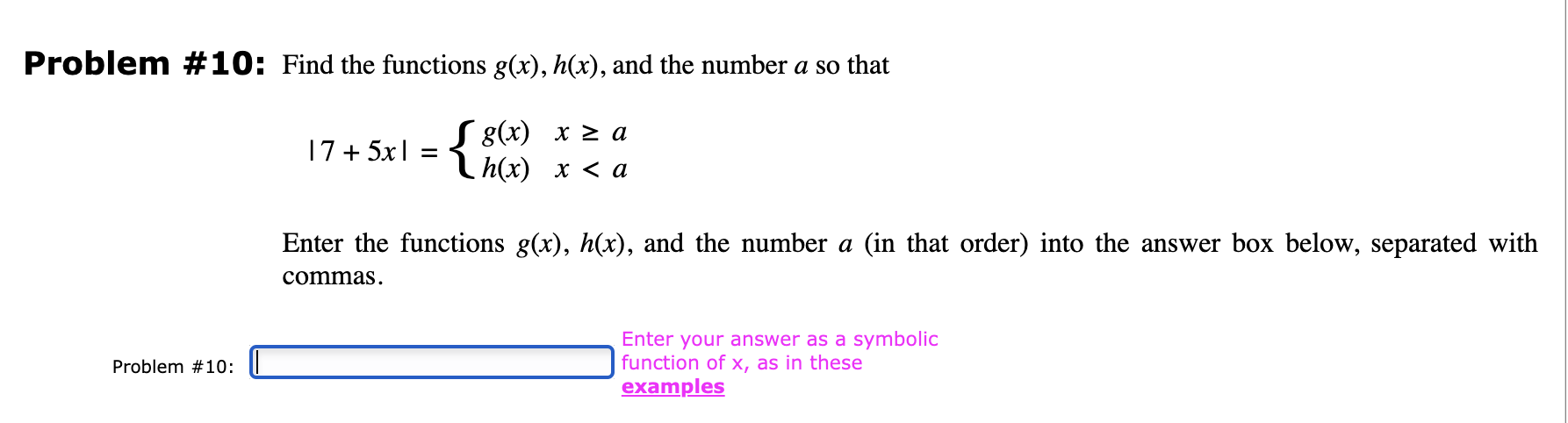 Solved Problem # 10: Find the functions g(x),h(x), ﻿and the | Chegg.com