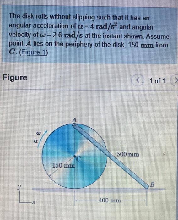 Solved The disk rolls without slipping such that it has an | Chegg.com