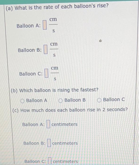 Solved Balloon B Balloon C d=480t d is the distance in | Chegg.com