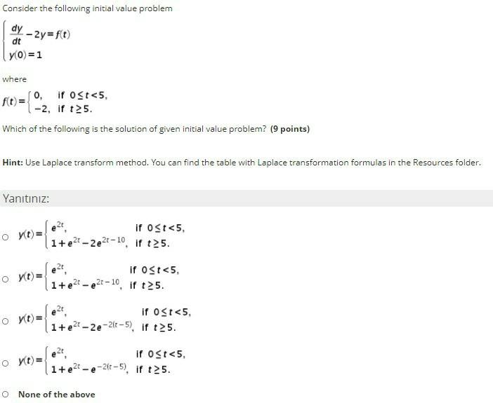 Solved Consider the following initial value problem dy | Chegg.com