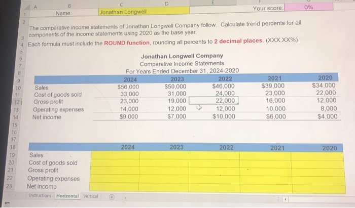 Solved A 0% 2 6 7 9 B с D Your score Name Jonathan Longwell | Chegg.com