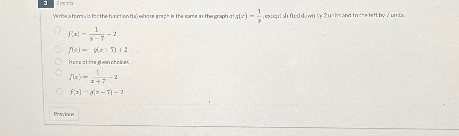 Solved 2 ﻿pointsWrite a formula for the function f(x) ﻿whose | Chegg.com