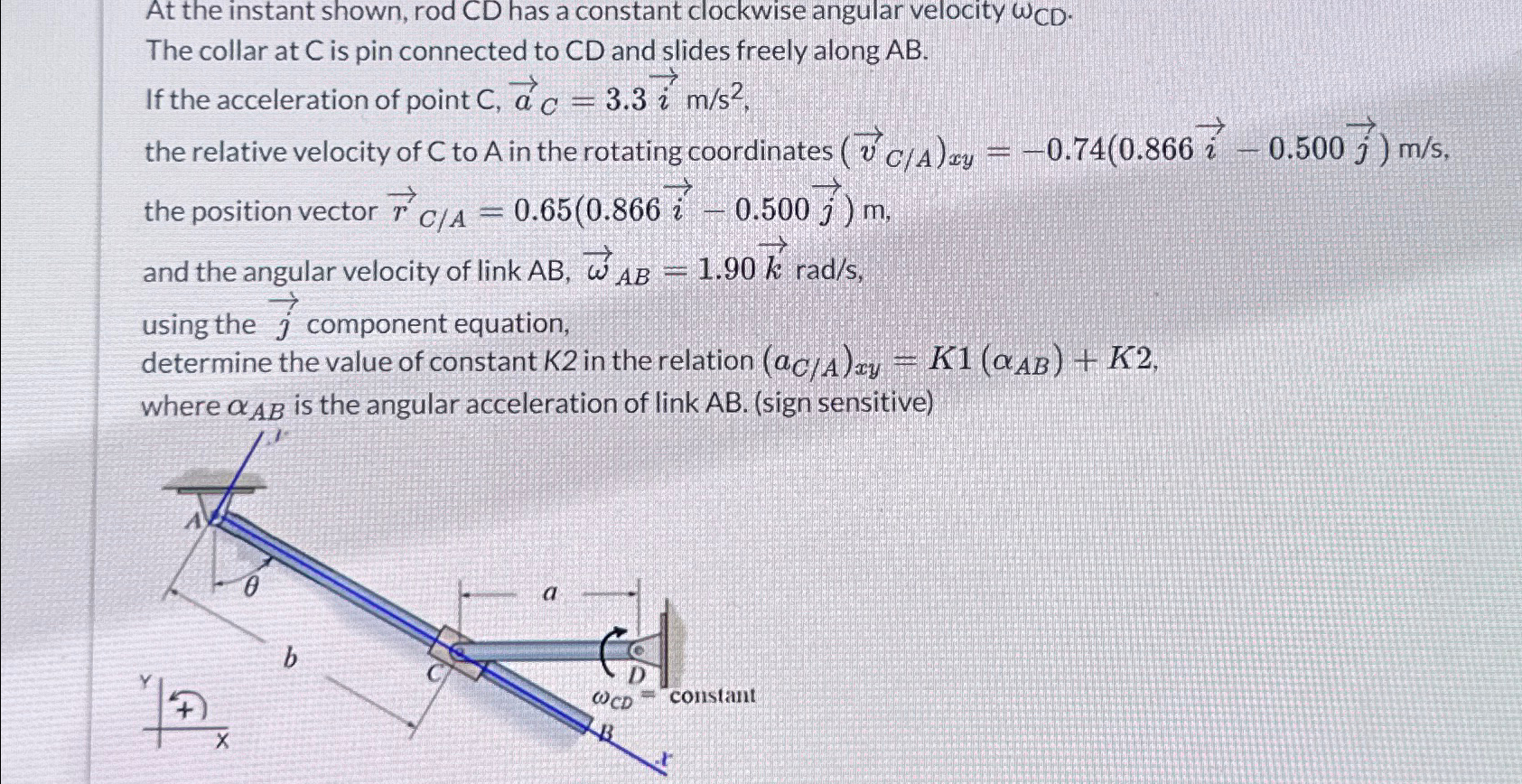 Solved At the instant shown, rod CD has a constant clockwise | Chegg.com