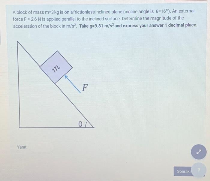 Solved A block of mass m=3 kg is on a frictionless inclined | Chegg.com