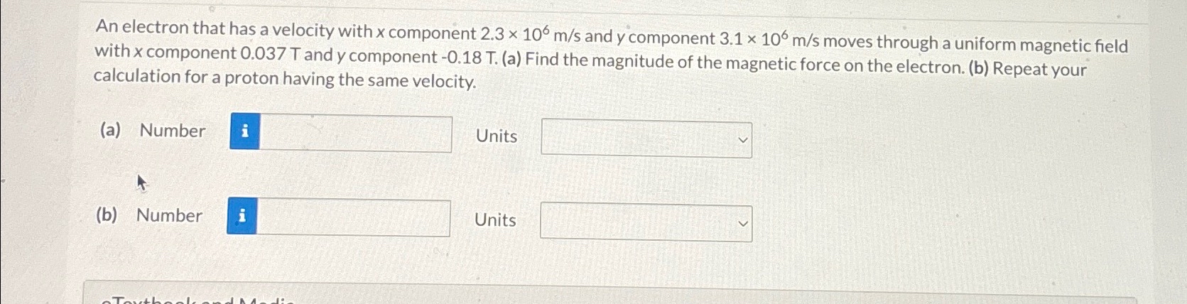 Solved An electron that has a velocity with x ﻿component | Chegg.com