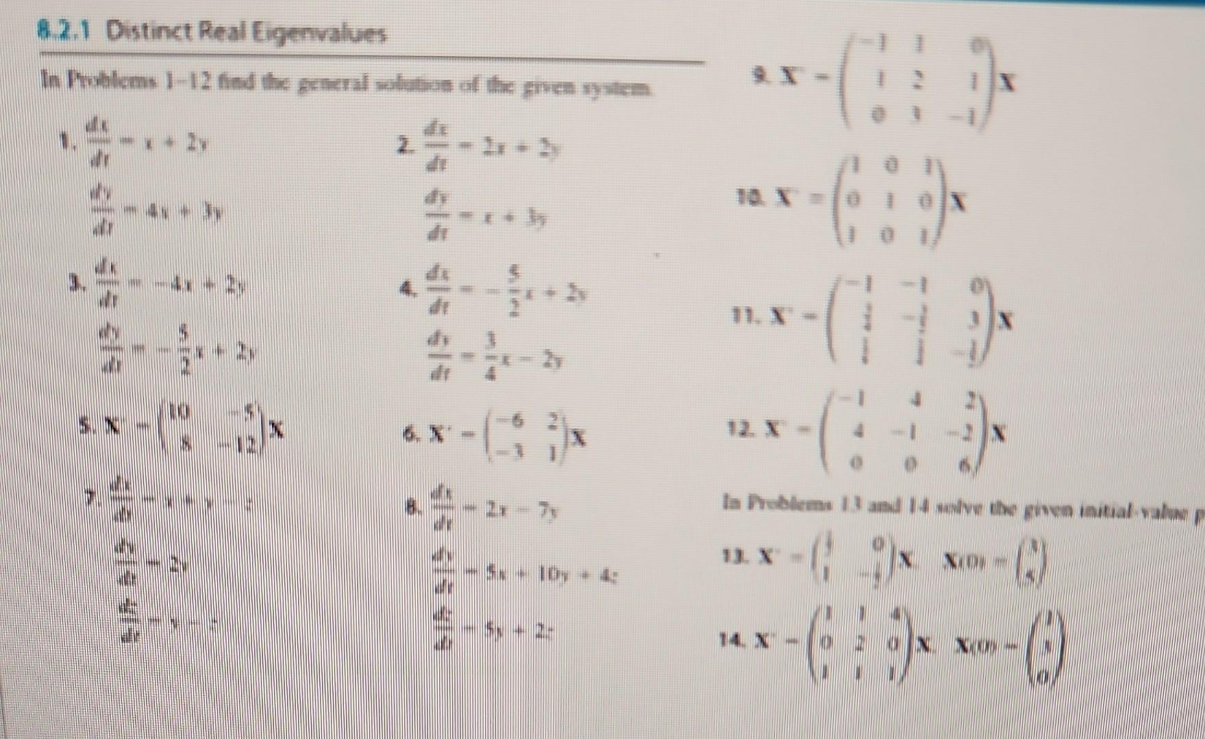 Solved 8.2.1 Distinct Real Eigenvalues In Problem: 1-12 find | Chegg.com