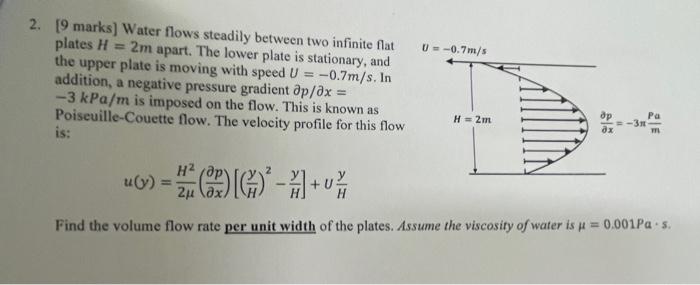 Solved 2. [9 marks] Water flows steadily between two | Chegg.com