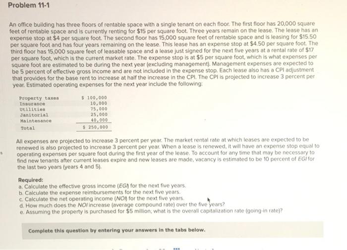 Solved An office building has three floors of rentable space | Chegg.com