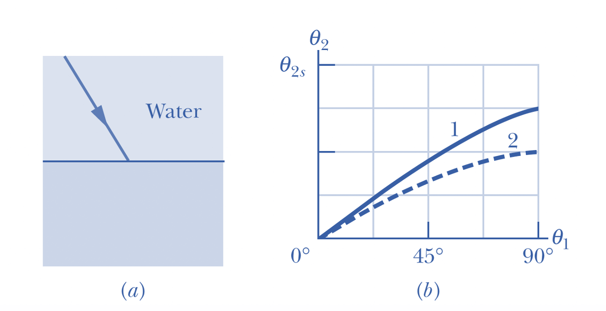 Solved The image depicts a light ray in water striking a | Chegg.com