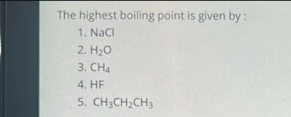 Solved The highest boiling point is given by | Chegg.com