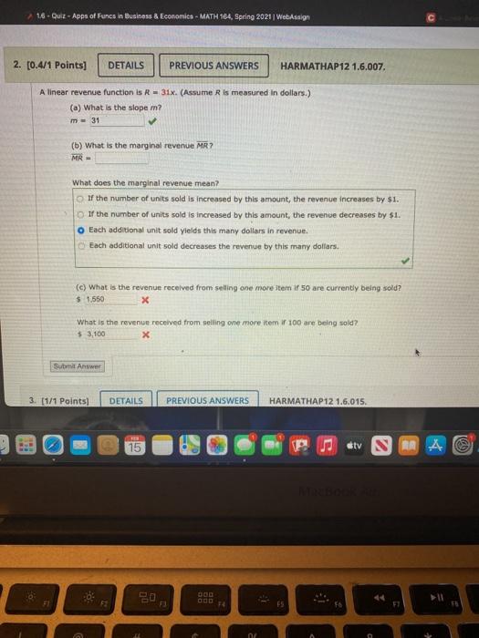 Solved 16. Quiz Apps of Funcs in Business & Economies - MATH | Chegg.com