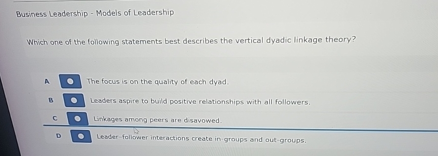 Solved Business Leadership - ﻿Models of LeadershipWhich one | Chegg.com