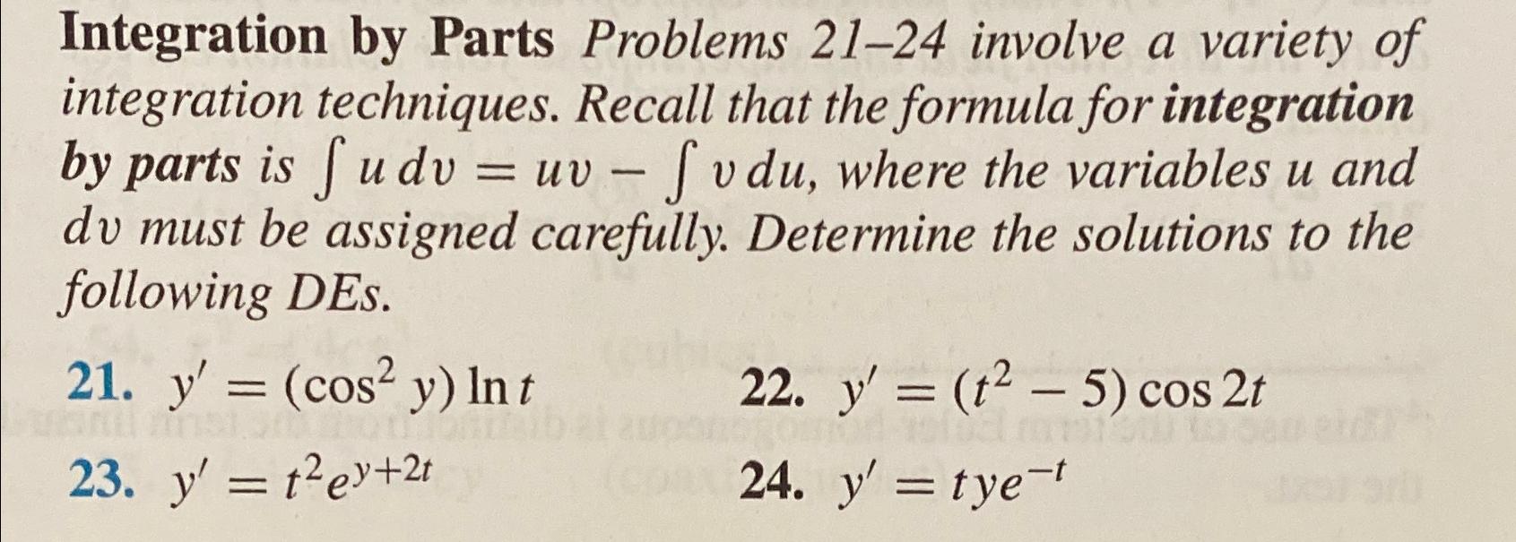 Solved Integration by Parts Problems 21-24 ﻿involve a | Chegg.com