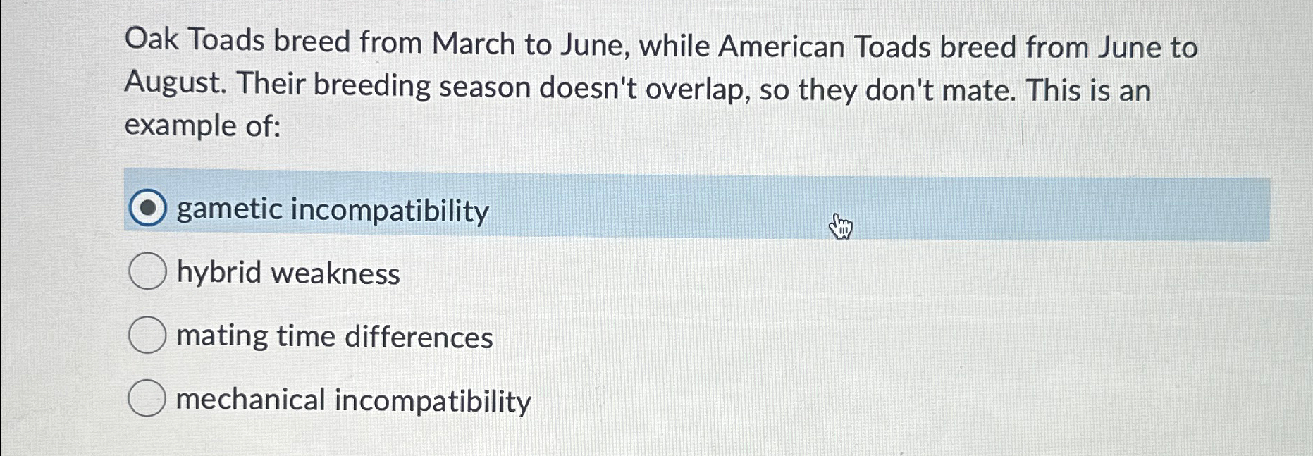 Solved Oak Toads breed from March to June, while American | Chegg.com