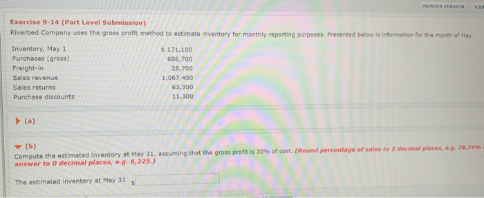 Solved PRINTER VERSION Exercise 9-14 (Part Level Submission) | Chegg.com