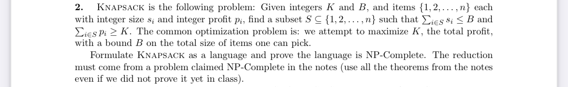 Solved KNAPSACK is the following problem: Given integers K | Chegg.com