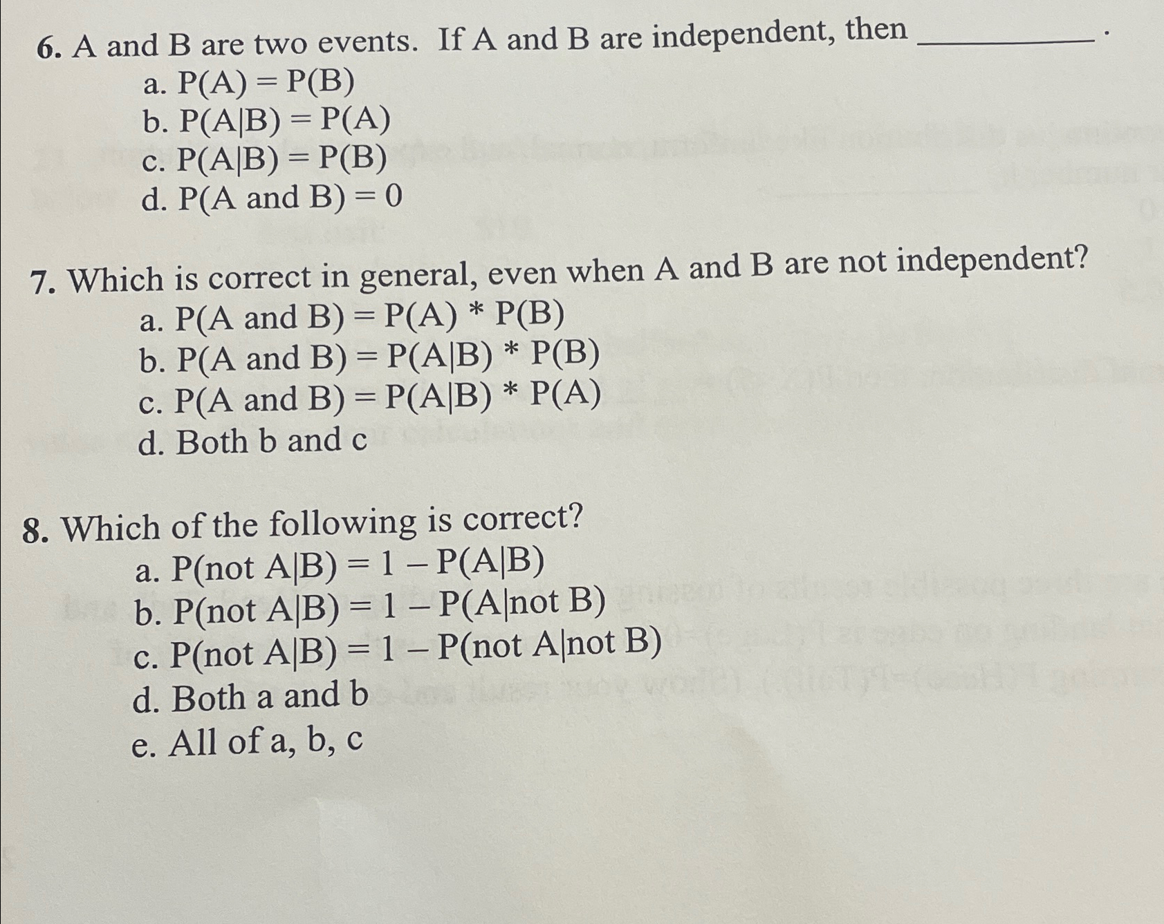 Solved A and B ﻿are two events. If A and B ﻿are independent, | Chegg.com