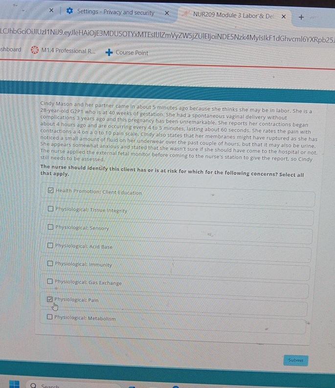 Solved × ﻿Settings - ﻿Privacy and security x, ﻿NUR209 | Chegg.com