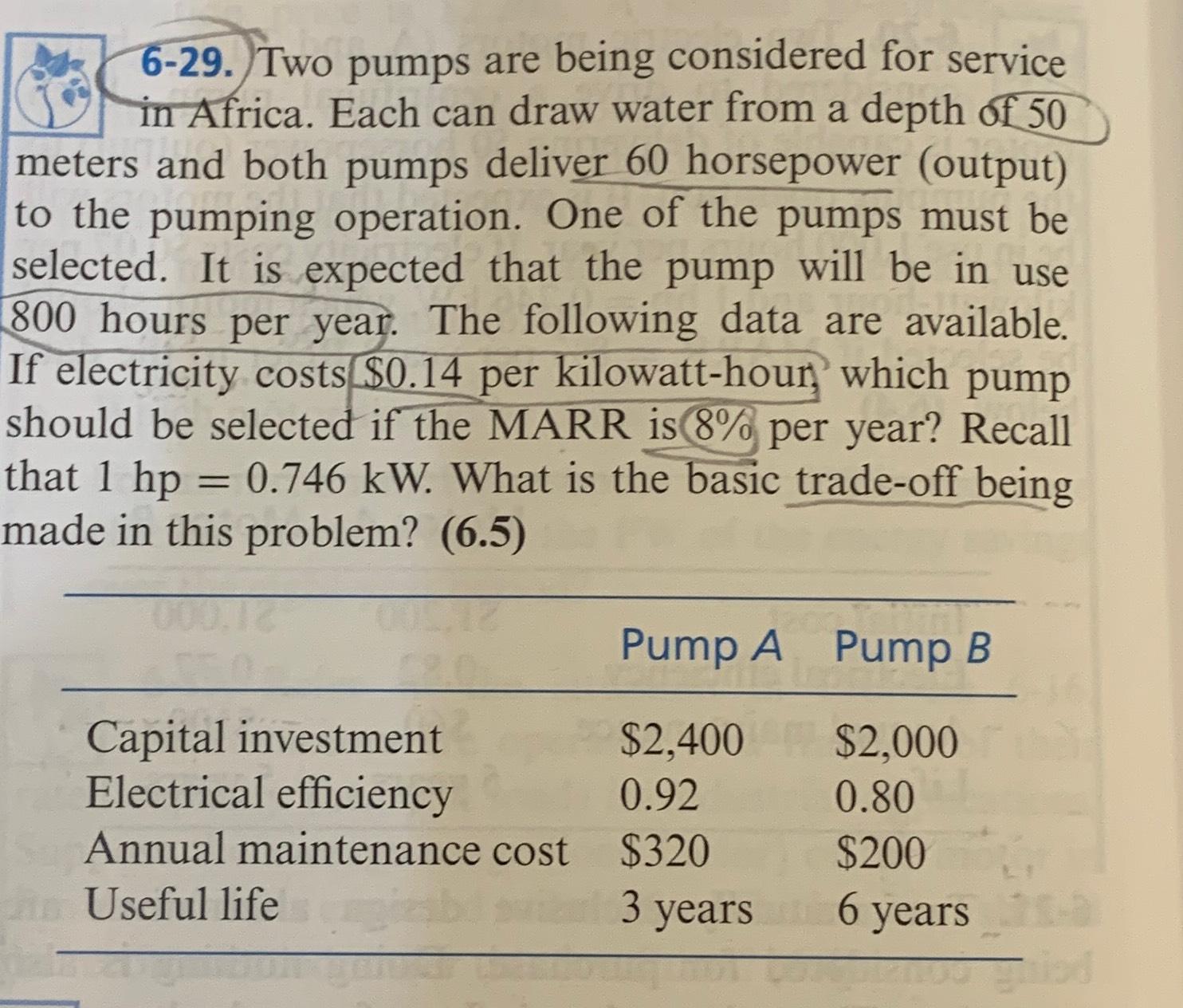Solved 6-29. ﻿Two pumps are being considered for service in | Chegg.com