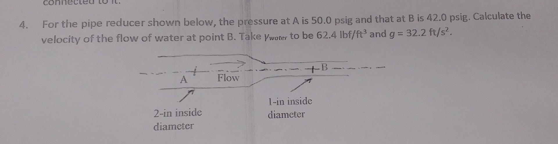 Solved 4. For the pipe reducer shown below, the pressure at | Chegg.com