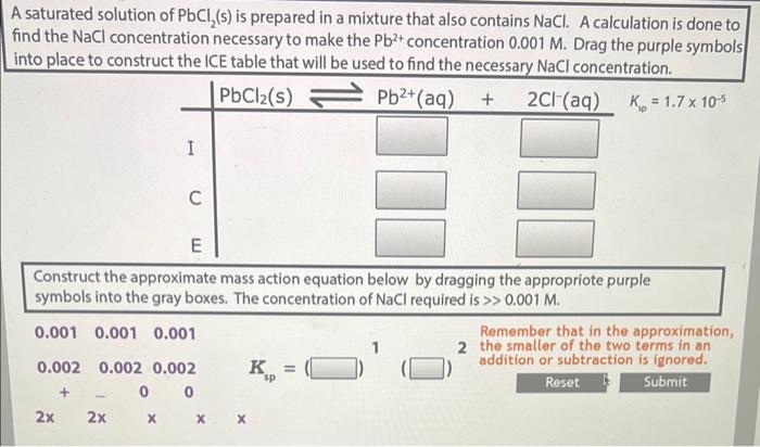 Solved A saturated solution of PbCl2( s) is prepared in a | Chegg.com