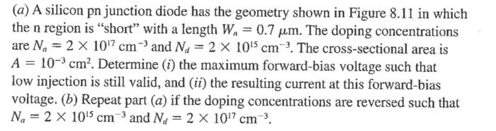 Solved (a) A silicon pn junction diode has the geometry | Chegg.com