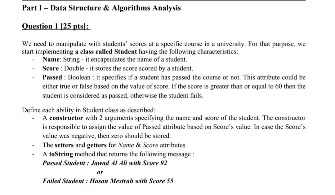 Solved Part I - Data Structure & Algorithms Analysis | Chegg.com