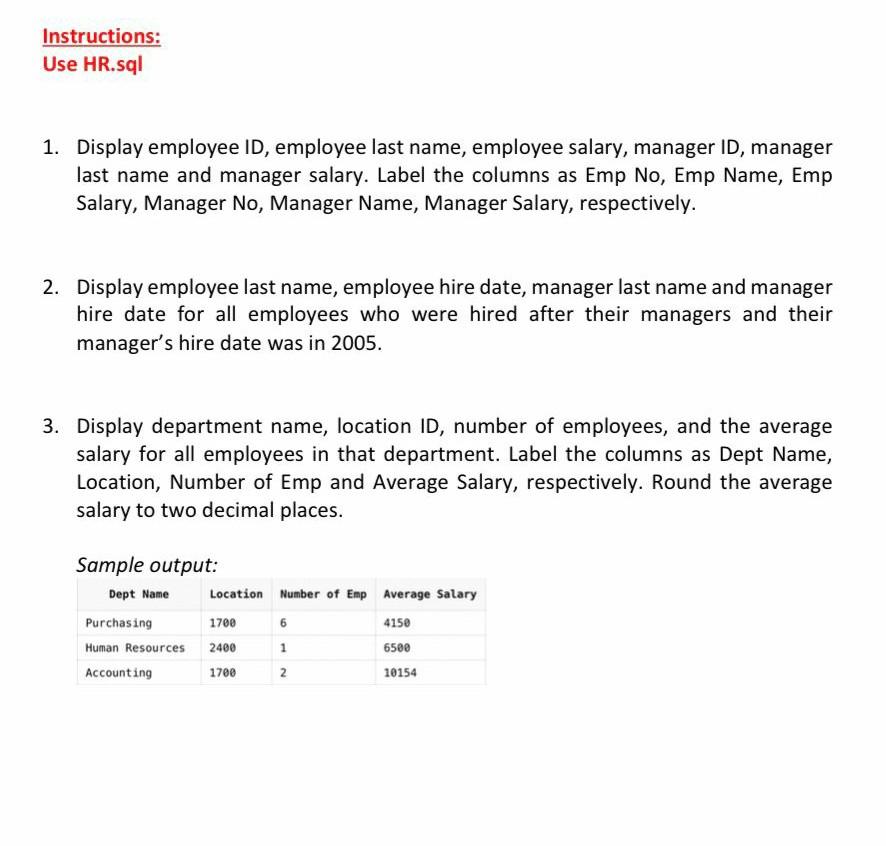 Solved 1. Display employee ID, employee last name, employee | Chegg.com