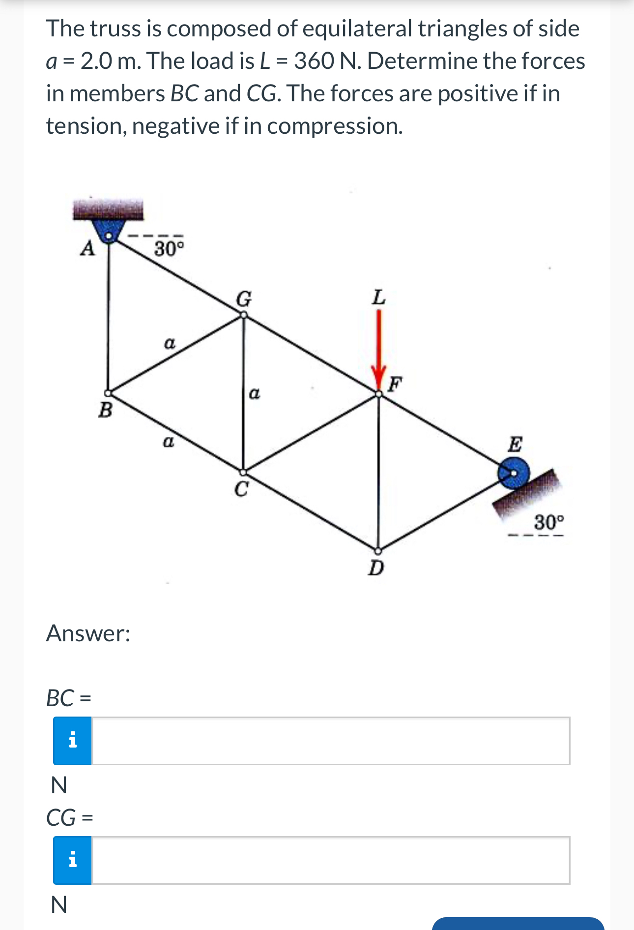 Solved The truss is composed of equilateral triangles of | Chegg.com