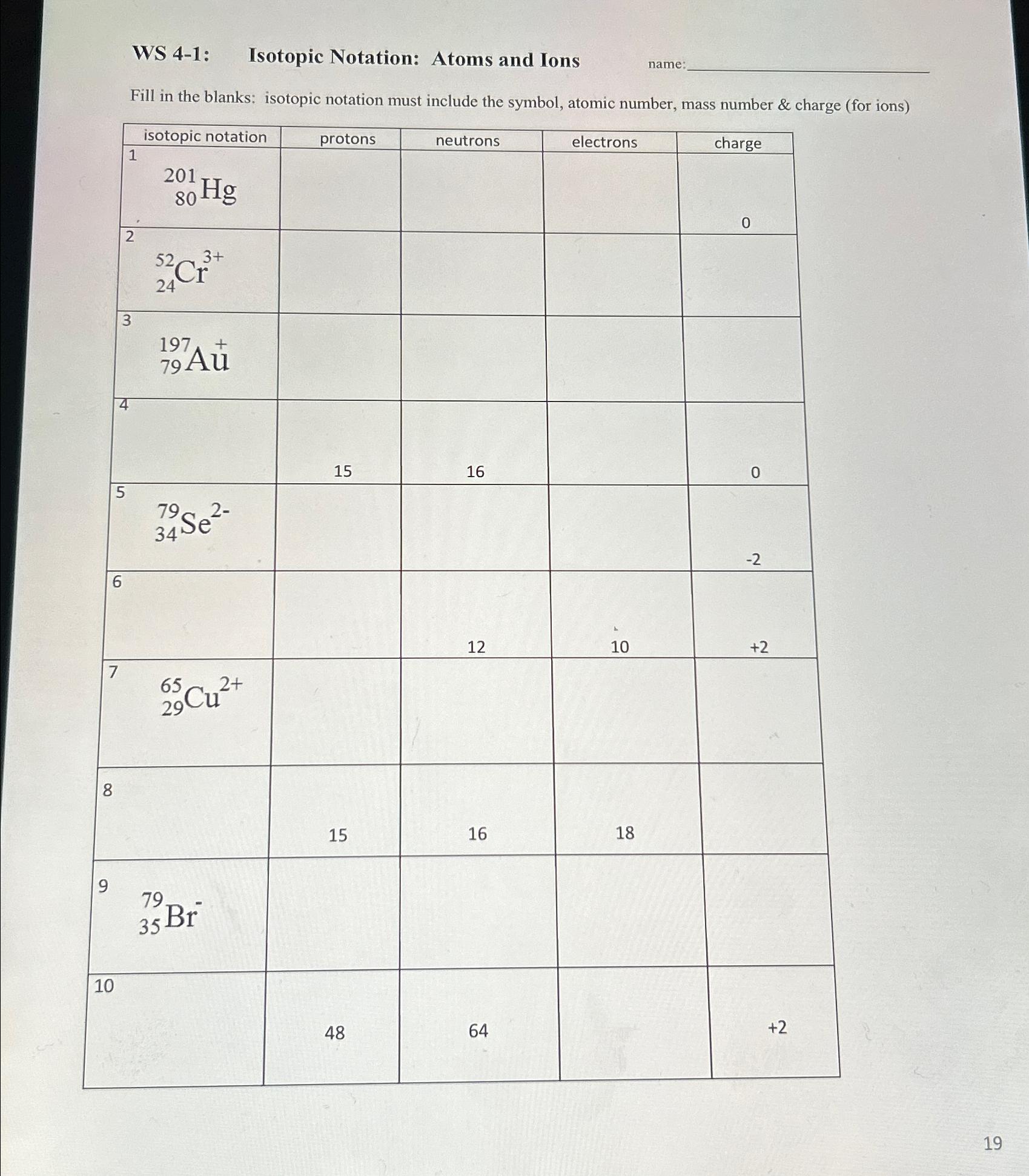 Solved Ws 4 1 Isotopic Notation Atoms And Ionsname Fill In
