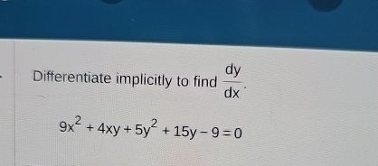 Solved Differentiate implicitly to find | Chegg.com