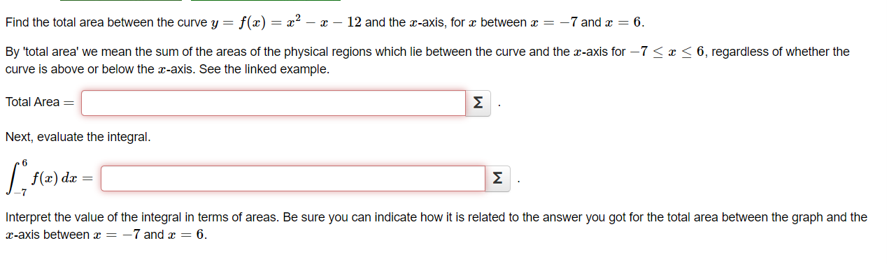Solved Find the total area between the curve y=f(x)=x2-x-12 | Chegg.com