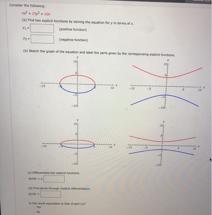 Solved Consider the following: 4x2 + 25y2 = 100 (a) Find two | Chegg.com