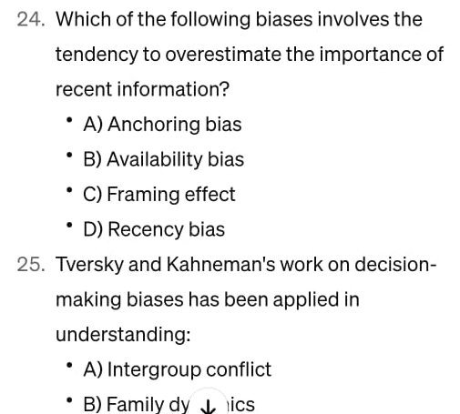 Solved Which of the following biases involves the tendency | Chegg.com