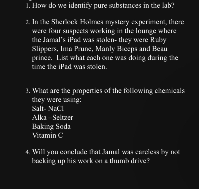 Solved How do we identify pure substances in the lab?In the | Chegg.com