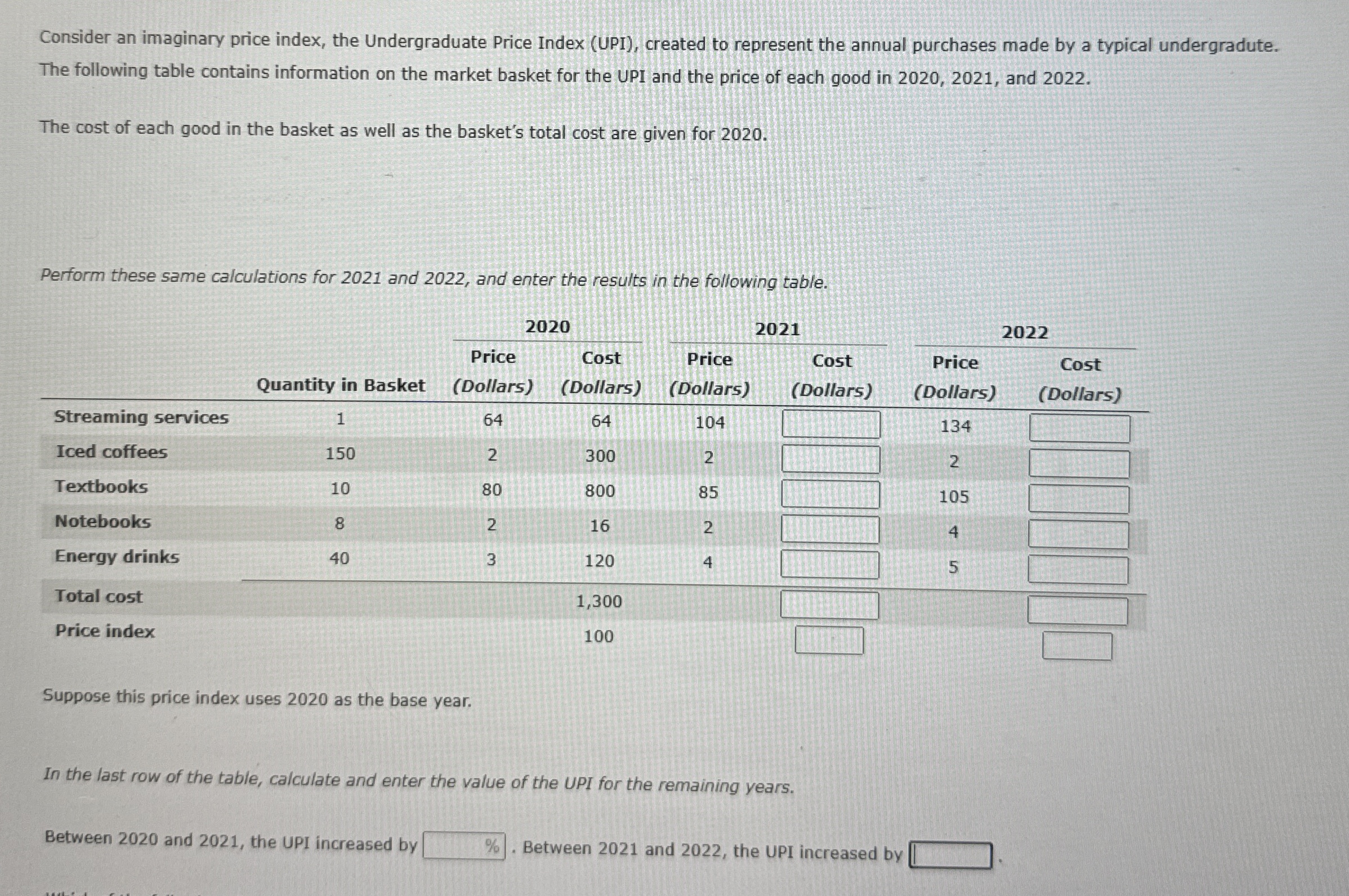 Solved Consider an imaginary price index, the Undergraduate | Chegg.com