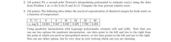 Solved 2. (10 points) Fit a second-order Newton's | Chegg.com