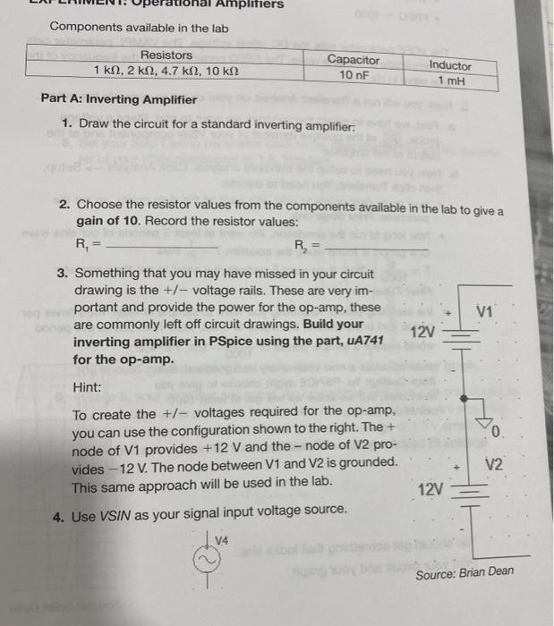 Solved Amplifiers Components available in the lab Resistors | Chegg.com