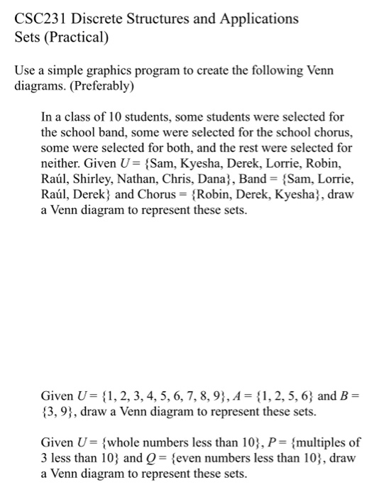 Solved CSC231 Discrete Structures and Applications Sets | Chegg.com