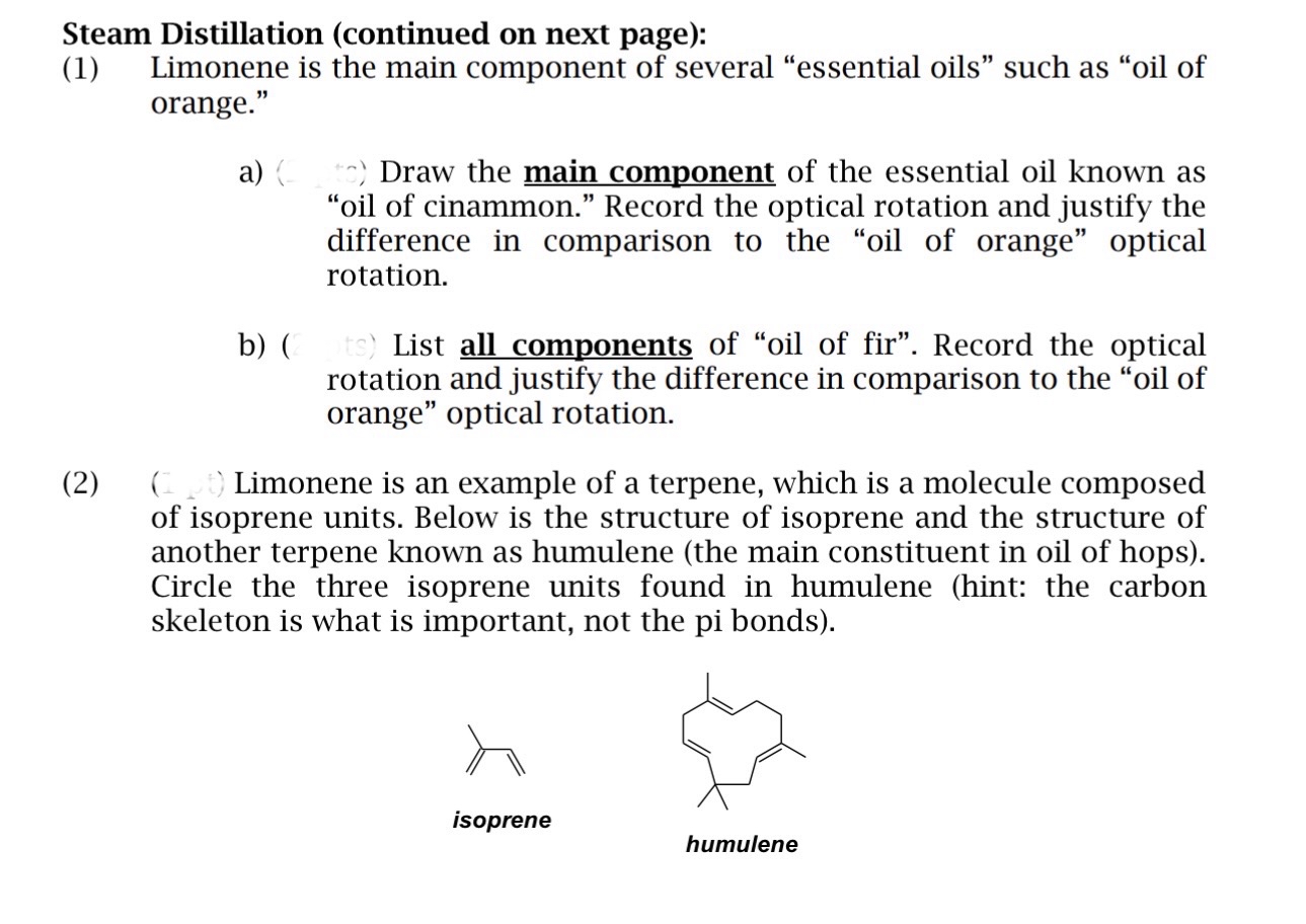 Solved Steam Distillation (continued on next page):(1) | Chegg.com