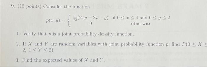 Solved 9. (15 points) Consider the function | Chegg.com