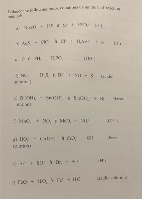 Solved Balance the following redox equations using the | Chegg.com