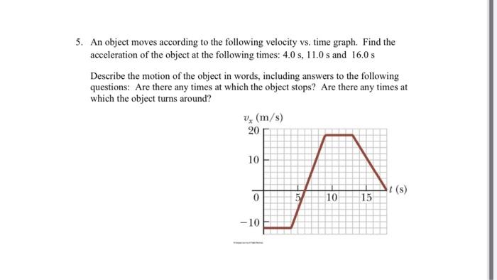 Solved 5. An object moves according to the following | Chegg.com