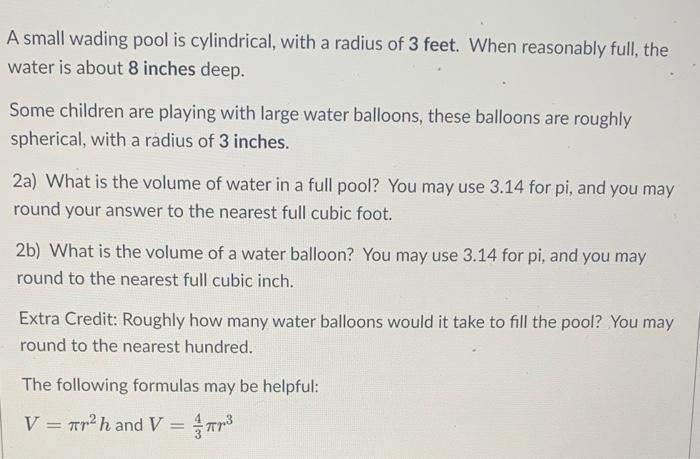 Solved A small wading pool is cylindrical, with a radius of | Chegg.com