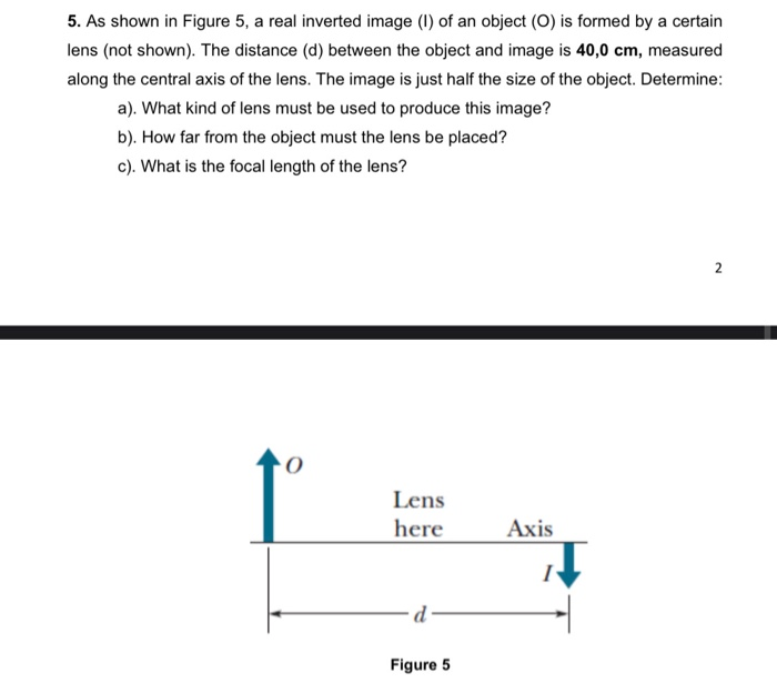 Solved 5. As shown in Figure 5, a real inverted image (I) of | Chegg.com